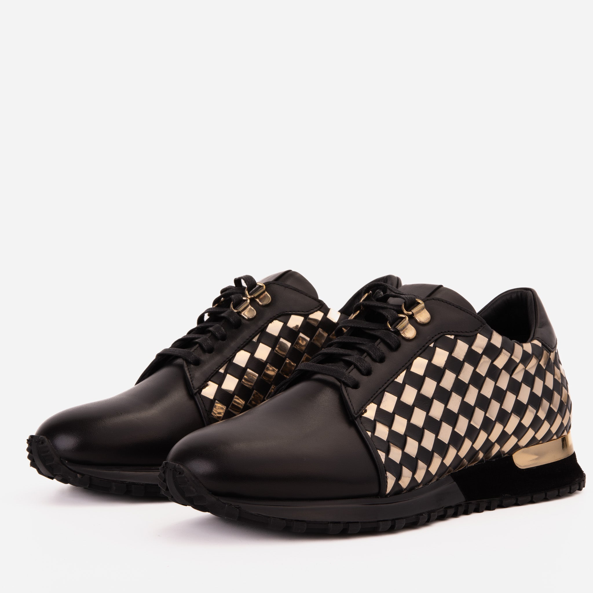 The Mackenzie Black & Gold Woven Leather Men Sneaker – Vinci Leather Shoes