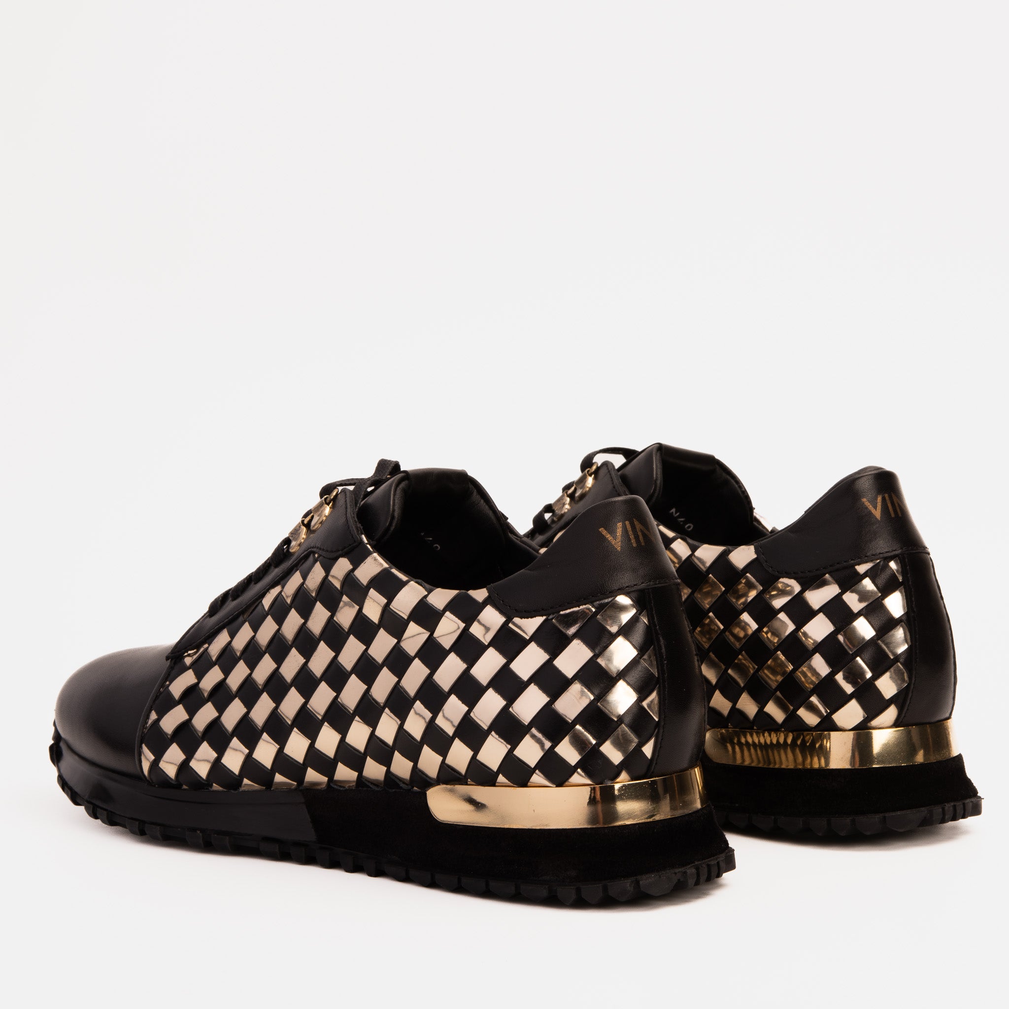 The Mackenzie Black & Gold Woven Leather Men Sneaker – Vinci Leather Shoes