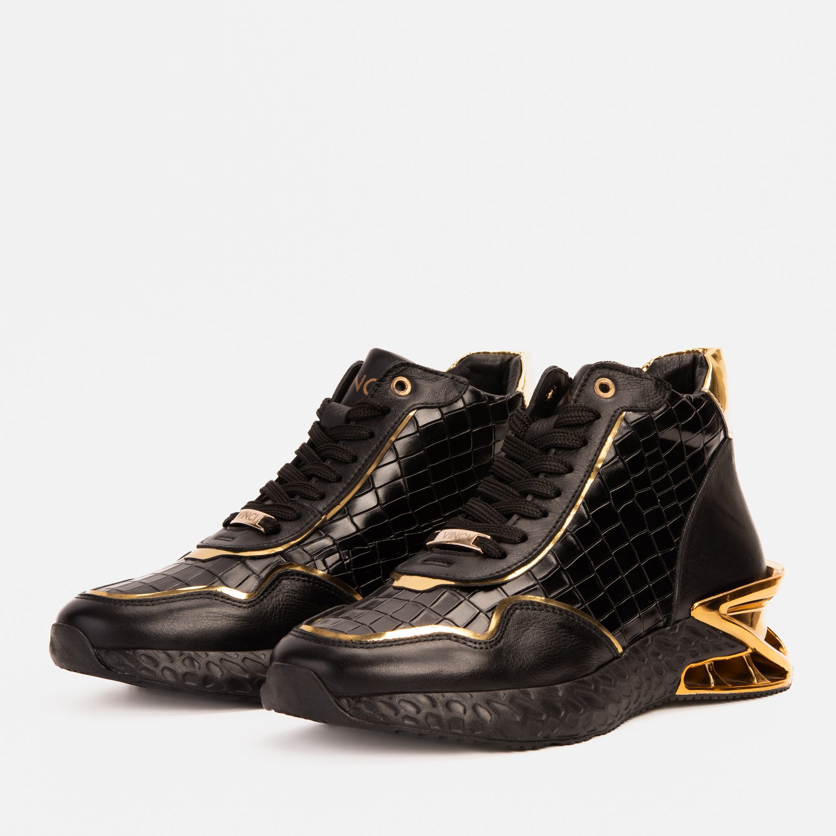 Bellagio Black & Gold High-Top Men Sneaker – Vinci Leather Shoes