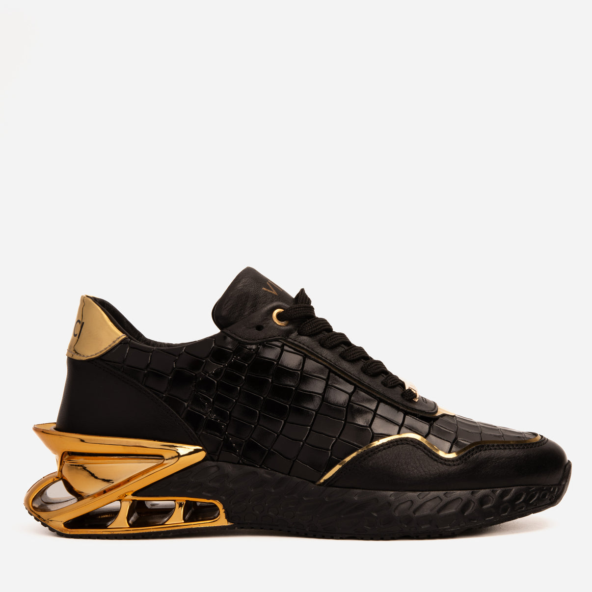 The Bellagio Black & Gold Leather Men Sneaker – Vinci Leather Shoes