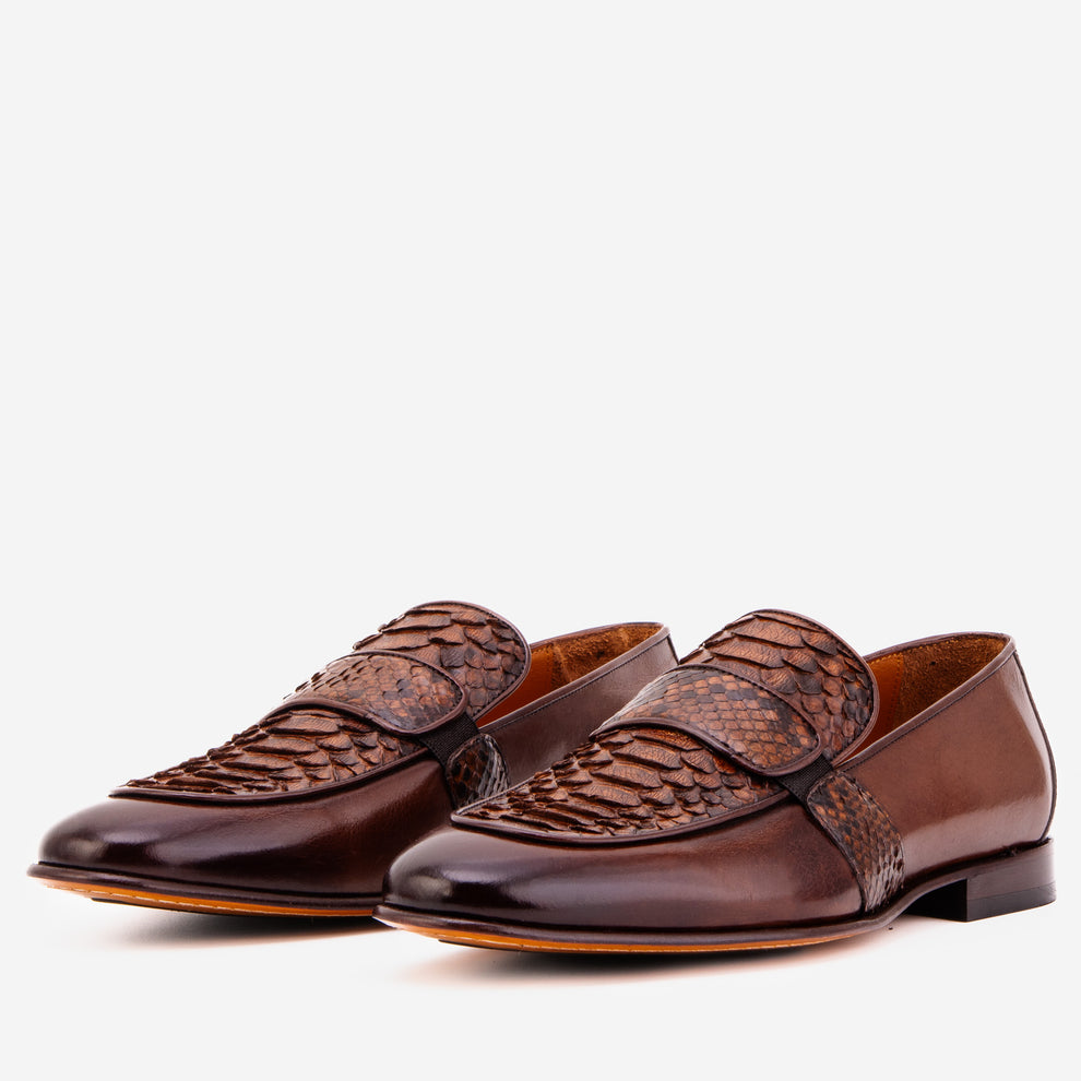 The Dorian Tan Python & Baby Buffalo Leather Loafer Men ShoeThe Dorian Tan Python & Baby Buffalo ...