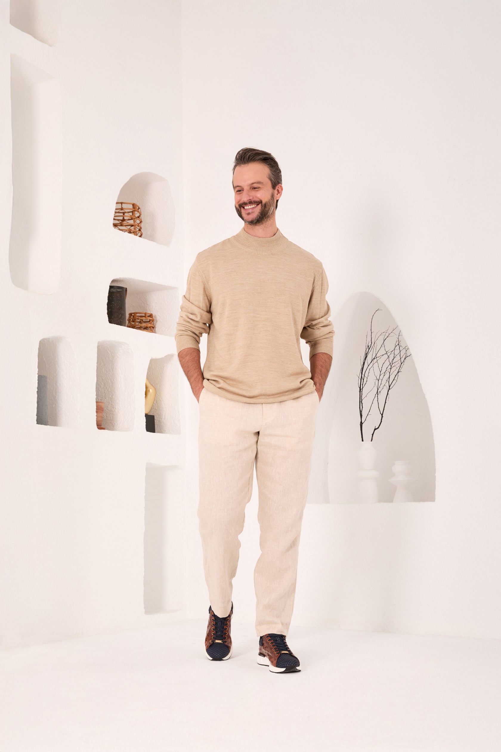 The Caesars Navy & Tan Leather Men Sneaker – Vinci Leather Shoes