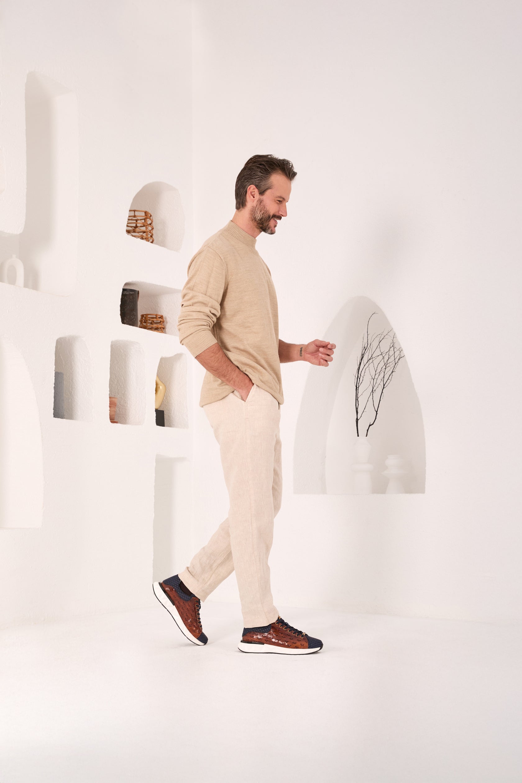 The Caesars Navy & Tan Leather Men Sneaker – Vinci Leather Shoes