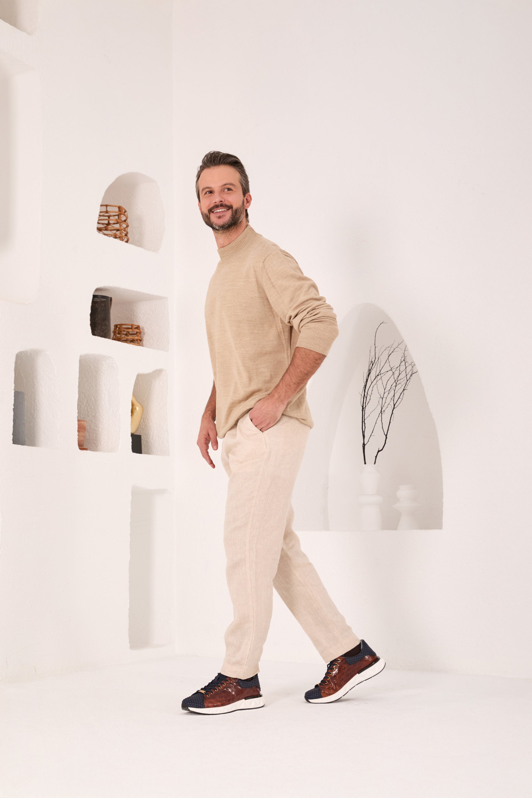 The Caesars Navy & Tan Leather Men Sneaker – Vinci Leather Shoes