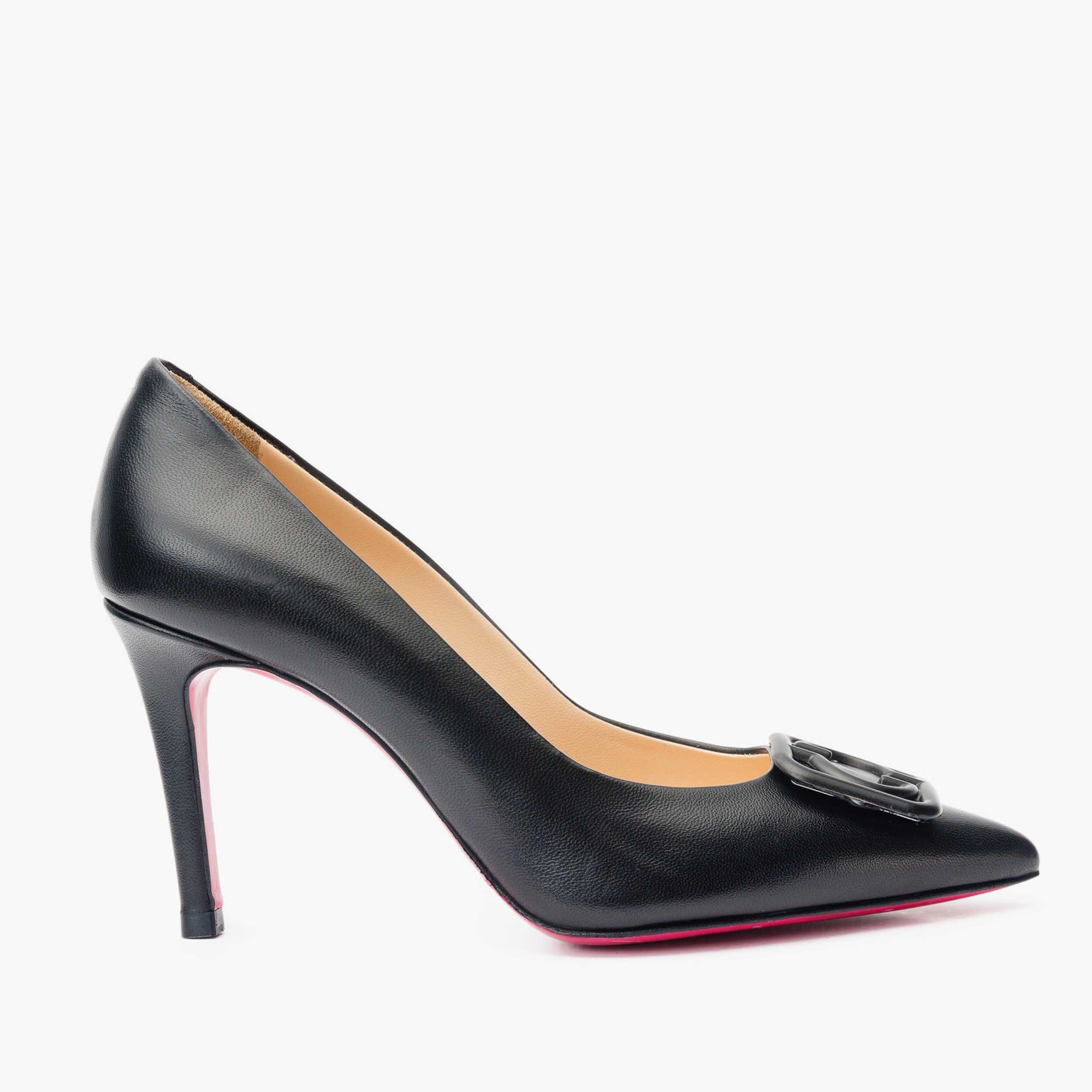 The Maneadero Black Leather Pump Fuchsia Sole Women Shoe – Vinci ...