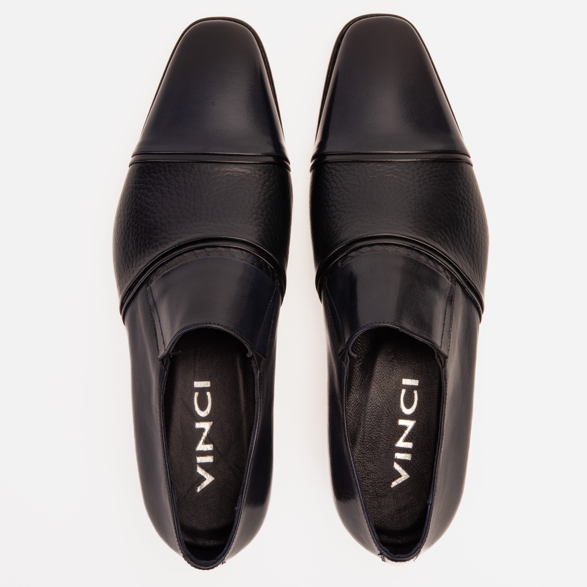 The Everest Navy Leather Cap Toe Dress Loafer Men Shoe – Vinci Leather ...