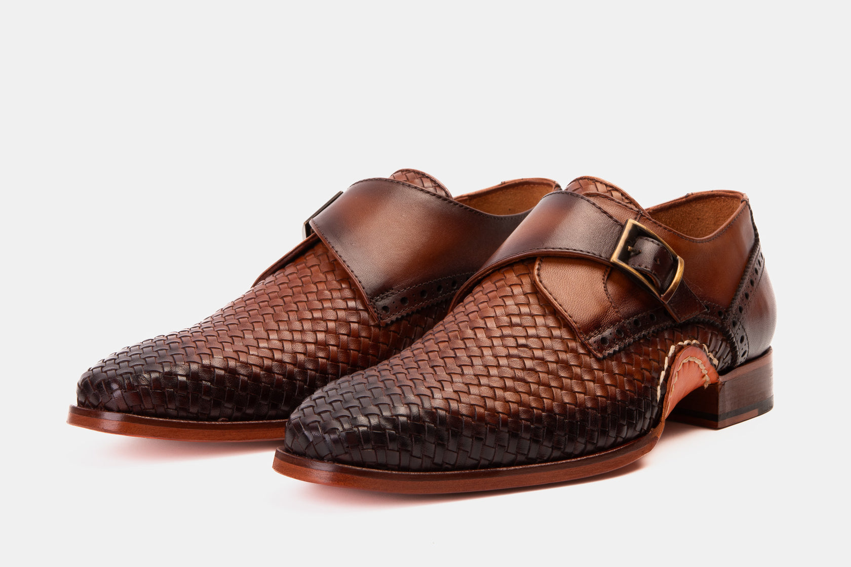 The Rolls Woven Tan Leather Single Monk Strap Handmade Men Shoe – Vinci ...