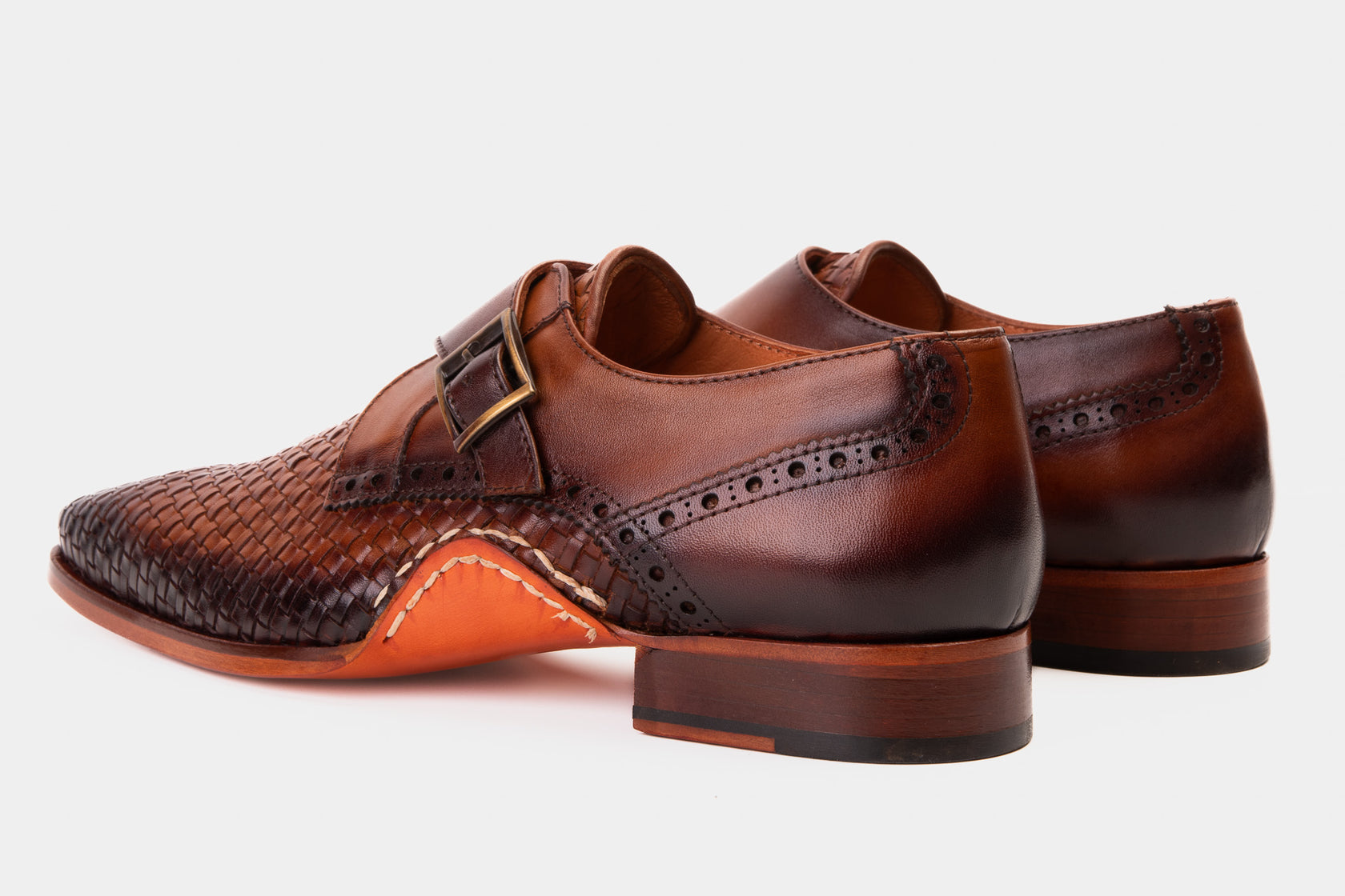 The Rolls Woven Tan Leather Single Monk Strap Handmade Men Shoe – Vinci ...