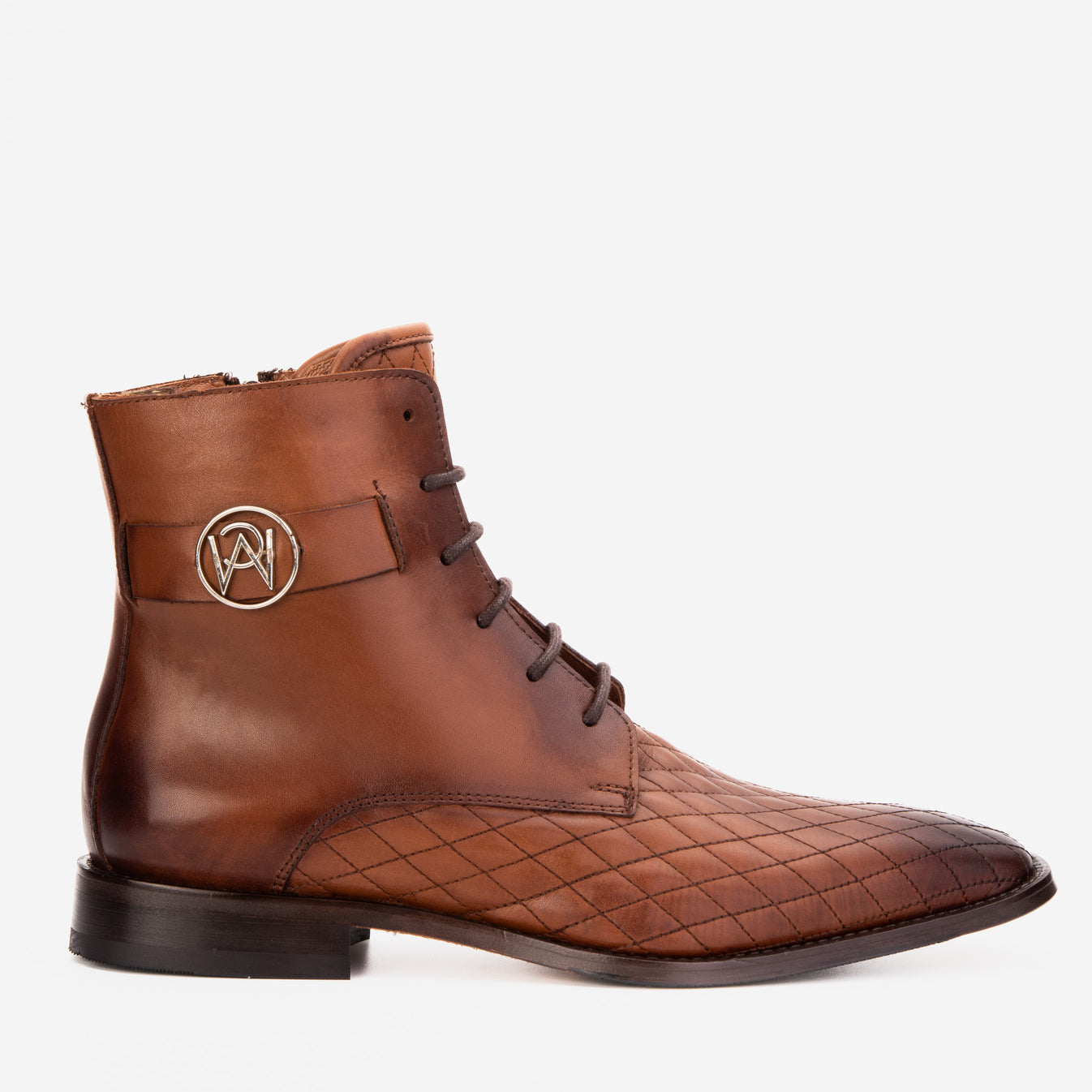The Zeus Brown Leather Lace-Up Men Boot with a Zipper – Vinci Leather Shoes