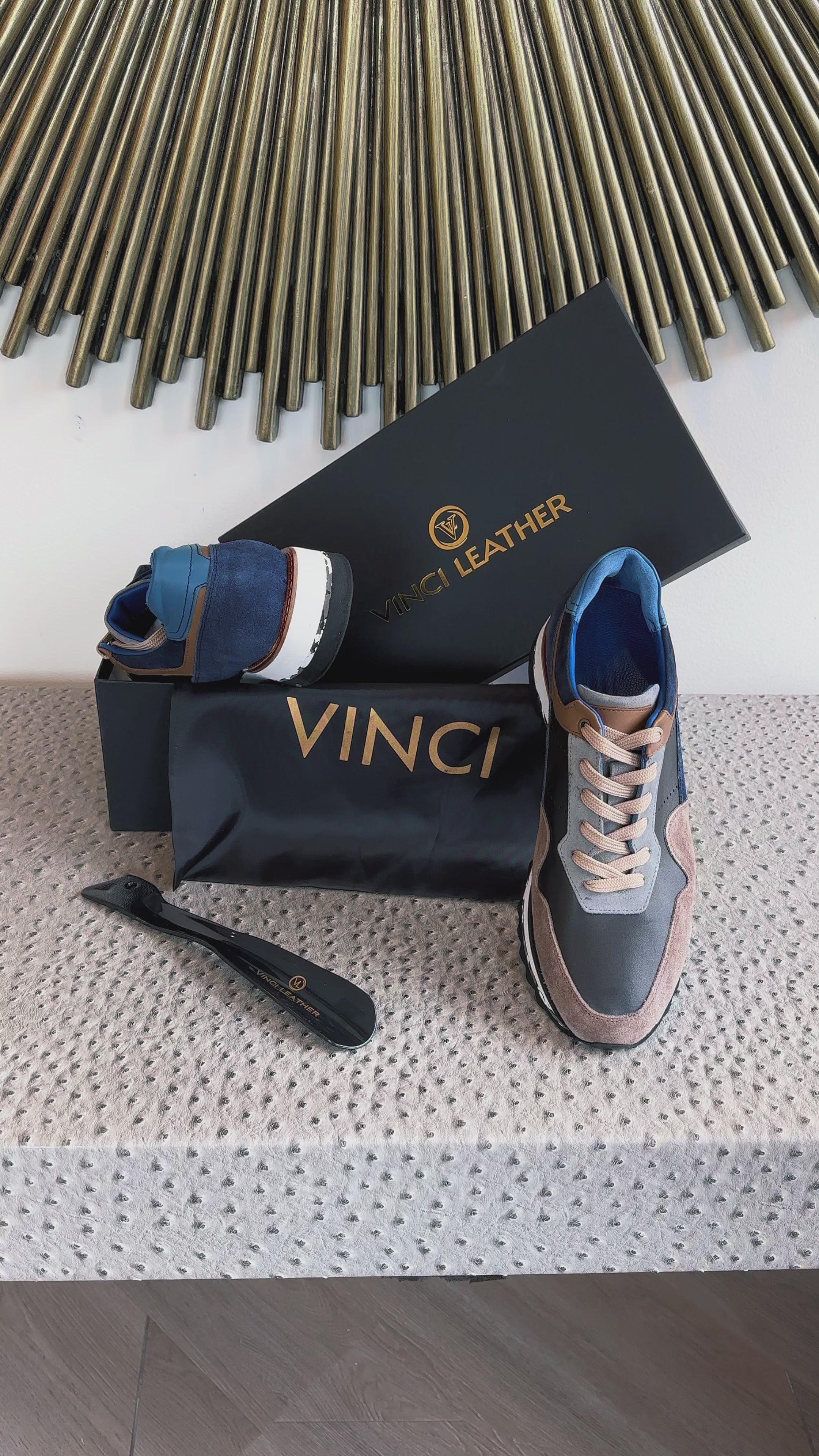 The Hoskova Jean Blue Leather Men Sneaker – Vinci Leather Shoes