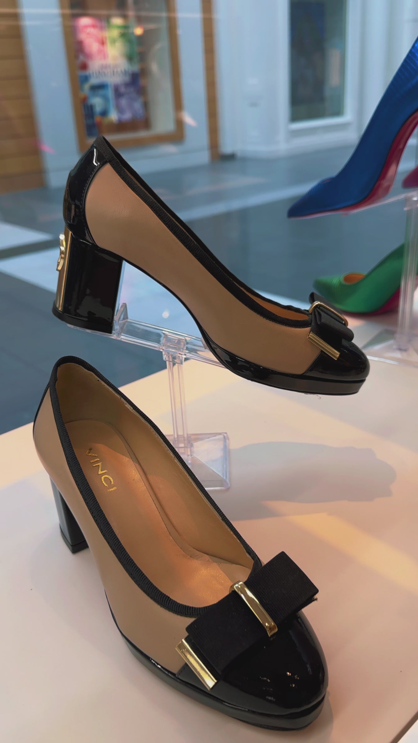 The Fano Beige Leather Cap Toe Block Heel Pump Women Shoe – Vinci ...