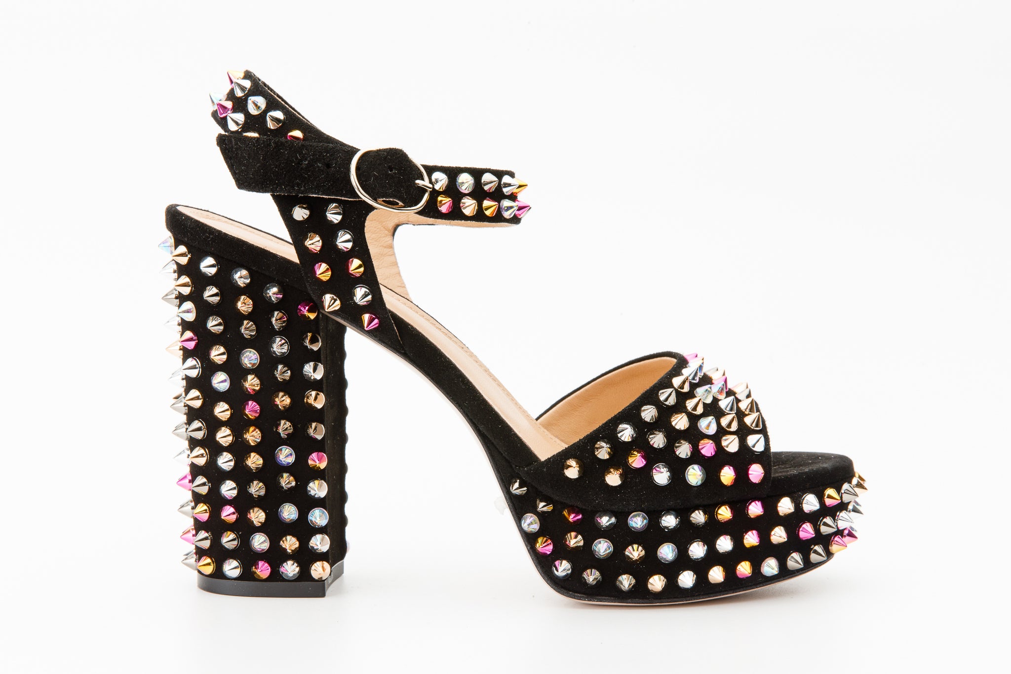 The Tampico Black Suede Leather Spike Platform Heel Sandal – Vinci ...